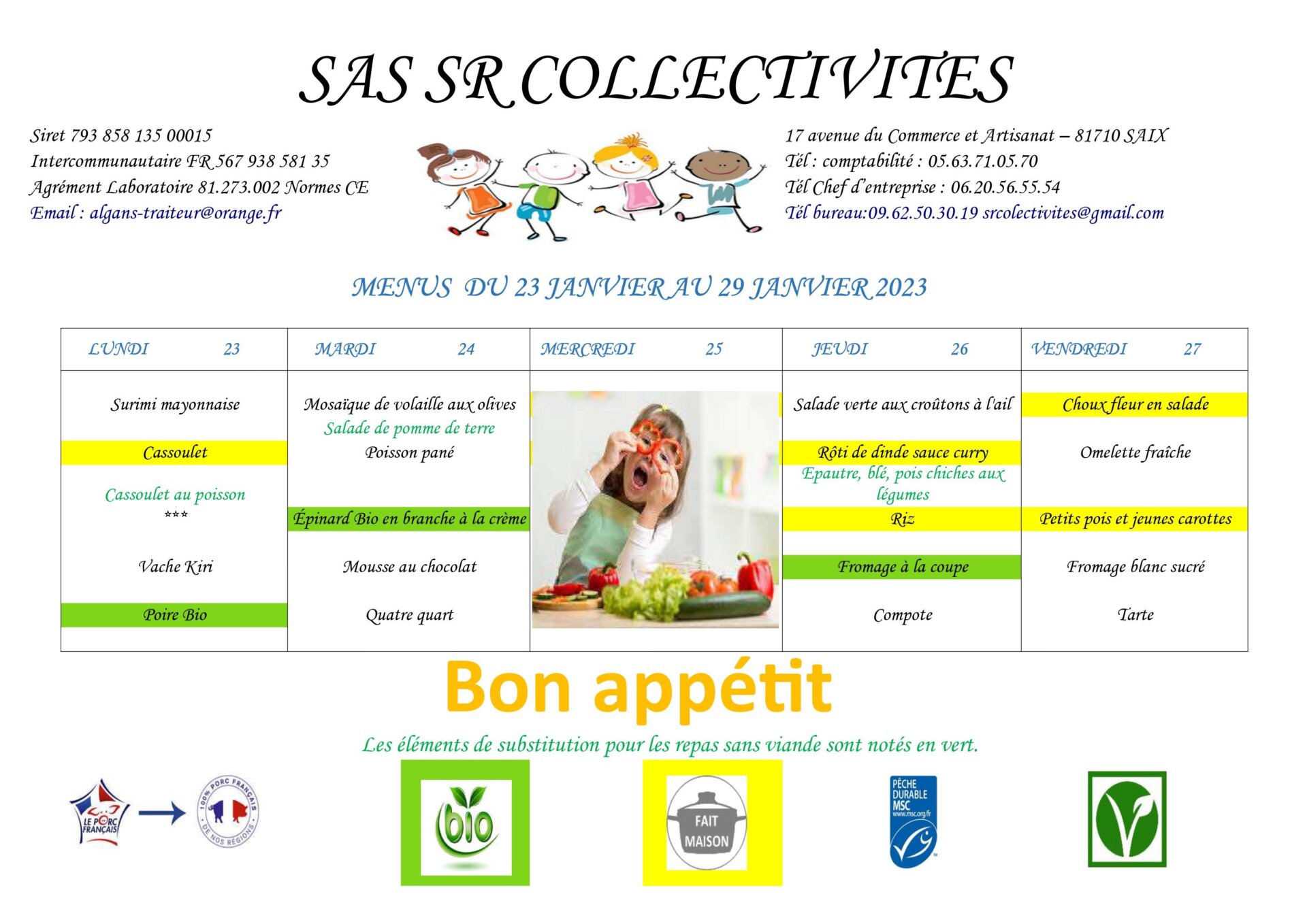 Cantine (infos et menu) Menu cantine semaine 4 du 23 au 27 janvier 2023 ...